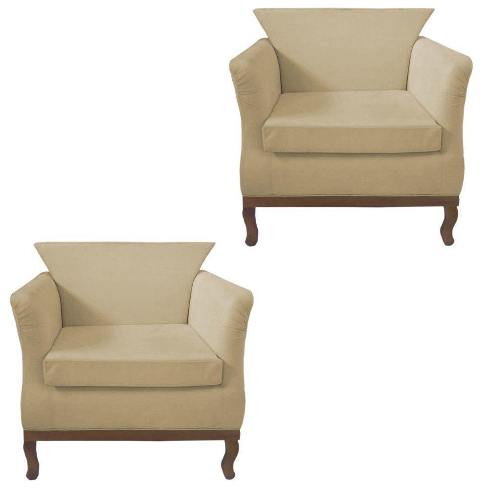 Kit 02 Poltrona Decorativa Veneza Suede Bege Rosado - Dominic Decor ...