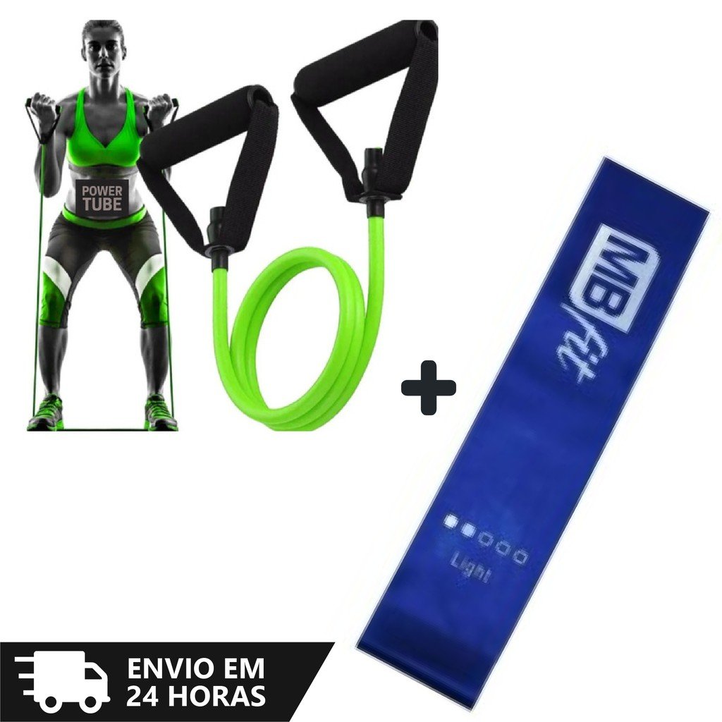 Kit Academia em Casa 1 Elástico de Treino Tensão + 1 Mini Band Fita ...