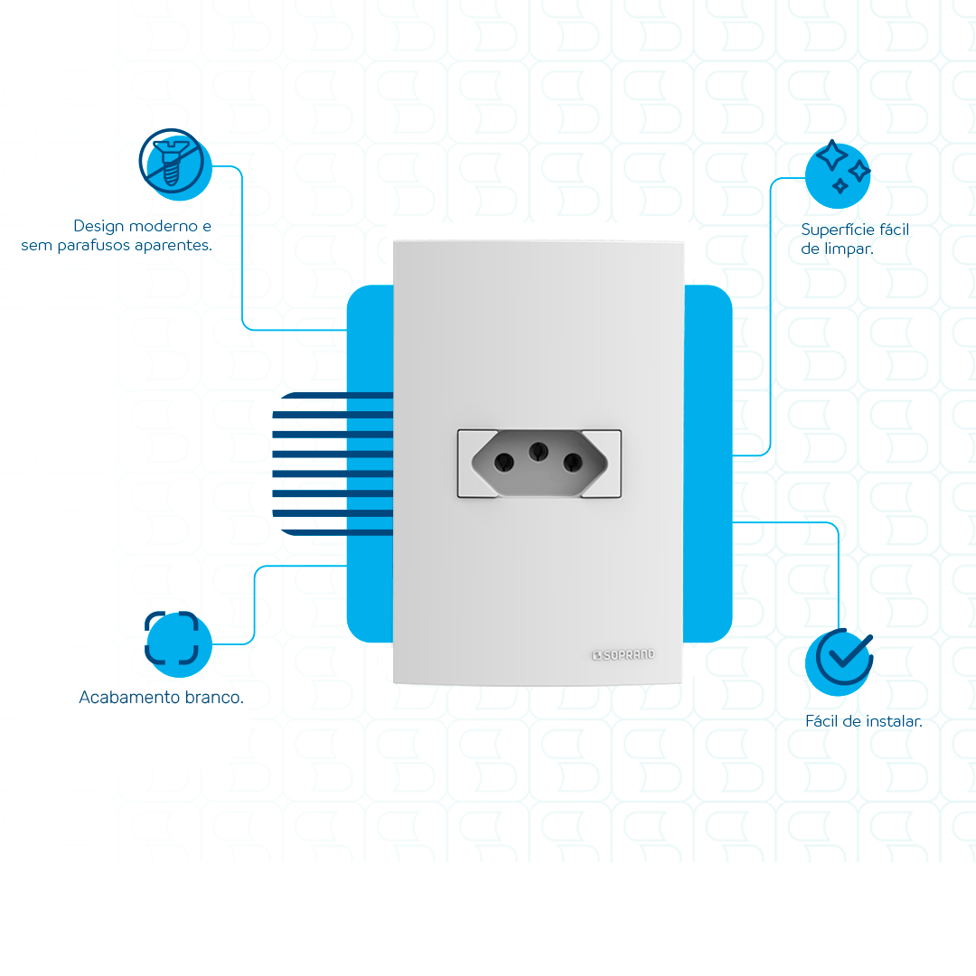 Kit 5 Conjunto 4x2 1 Tomada 2p+t Soprano Atria 10a 250v Cj 1 Tom 2p+t 10a 250v~ 4x2 Br Atr ...
