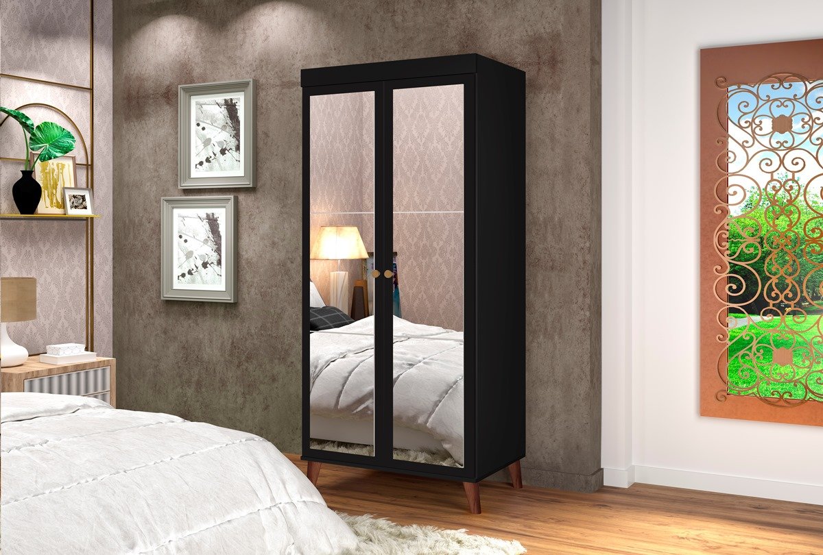 Sapateira Multiuso Atenas Potente Com Espelho 2 Portas Retro:preto ...