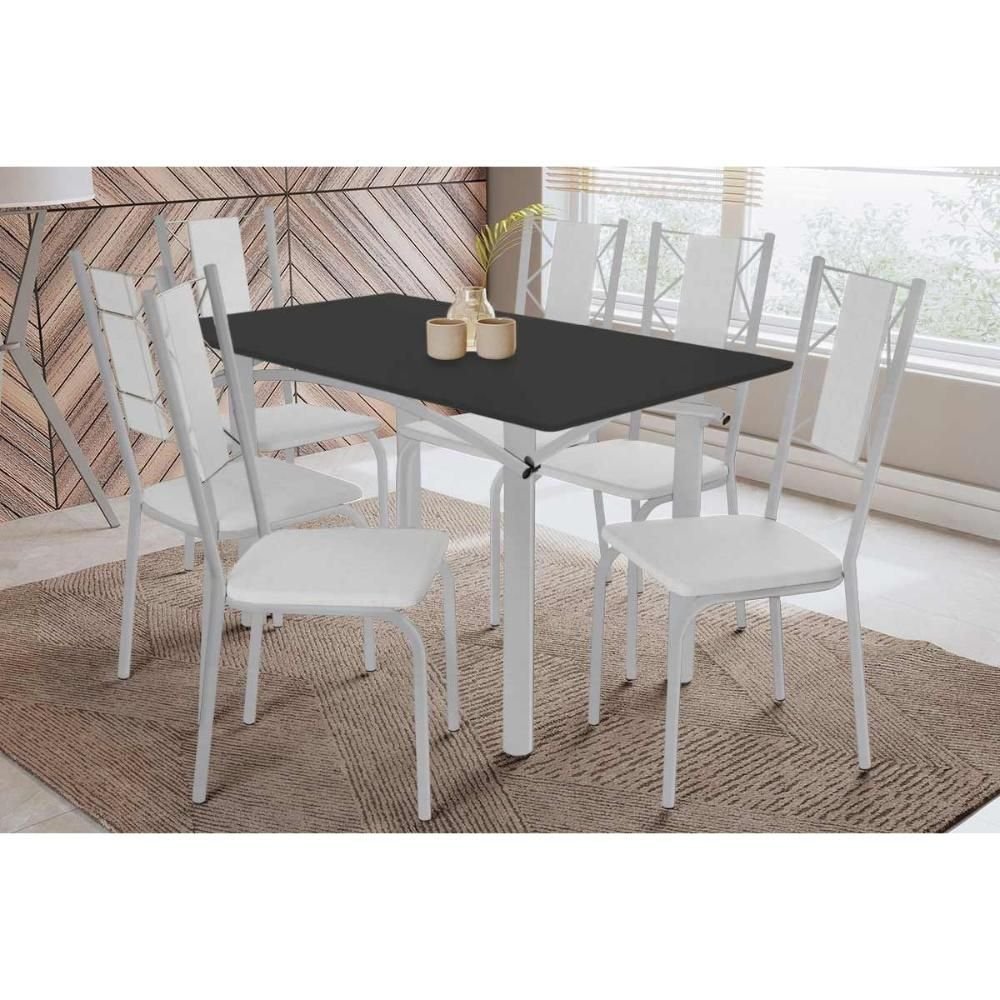 Sala de Jantar Completa Elba Tampo Madeirado C/ Vidro 160cm e 6 ...