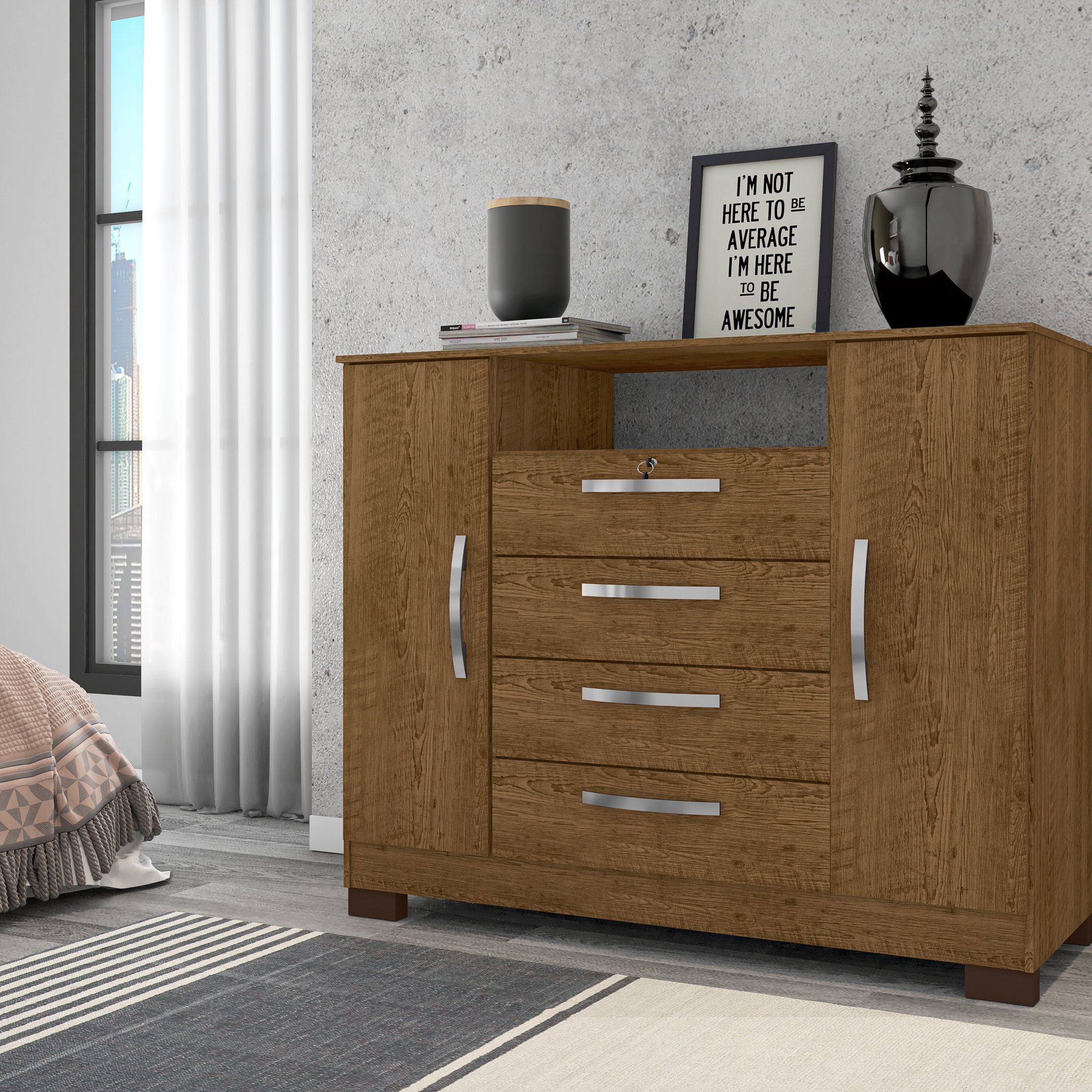 Cômoda Rack 4 Gavetas Madrid Ii - Malbec Facilite House | MadeiraMadeira