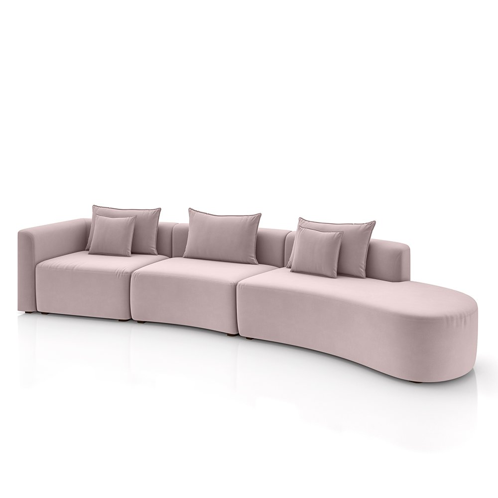 Sofá Curvo Decorativo Kimiko 427cm 5 Lugares Sala de Estar com Chaise Veludo Rosê G52 - Gran ...