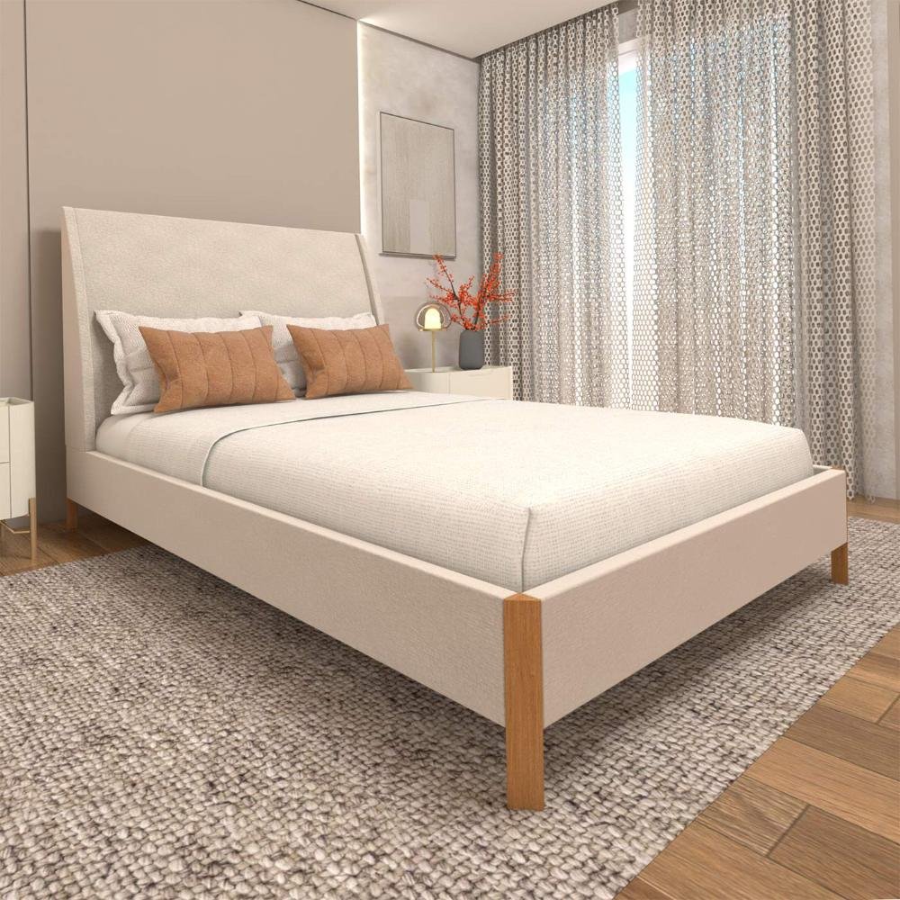 Cama Casal Estofada com Cabeceira 100% Mdf Cor: Veludo Creme ...