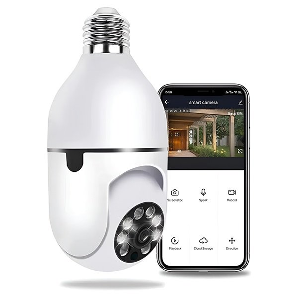 Câmera Wireless E27 Wi-fi Rotativa Entrada e Saída de Áudio | MadeiraMadeira