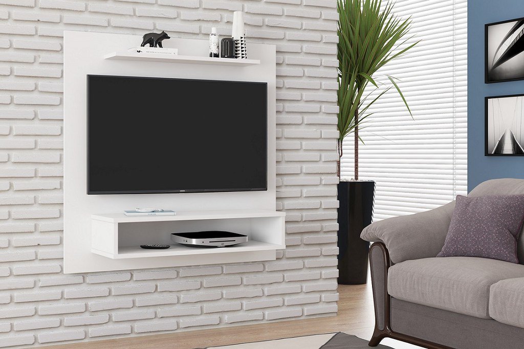 Painel TV 32 Polegadas Fit Nicho e Prateleira MDF - beemóveis - Branco | MadeiraMadeira