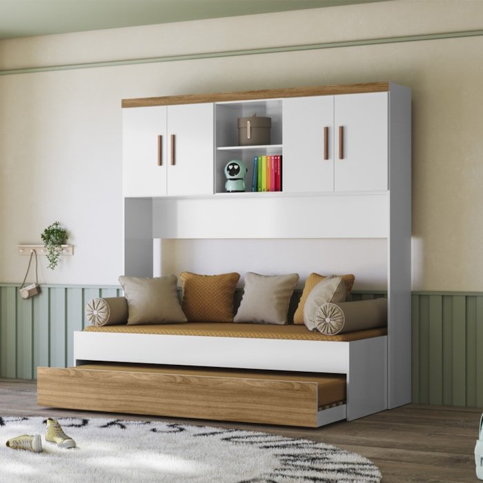 Bicama com Ponte 4 Portas Flex 3842 Branco Nature Plla | MadeiraMadeira