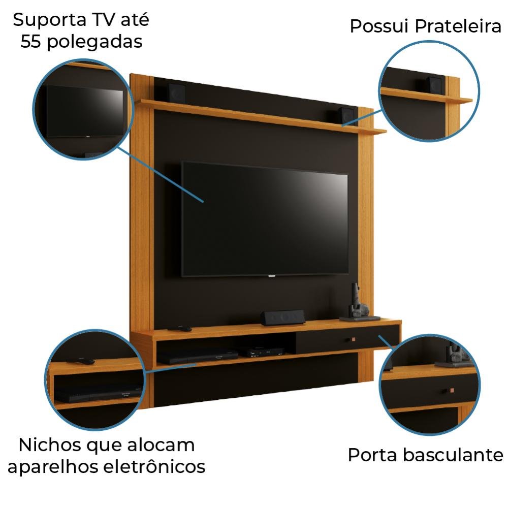 Painel Para TV Até 55 Polegadas 1,55m Condor Cedro / Preto | MadeiraMadeira