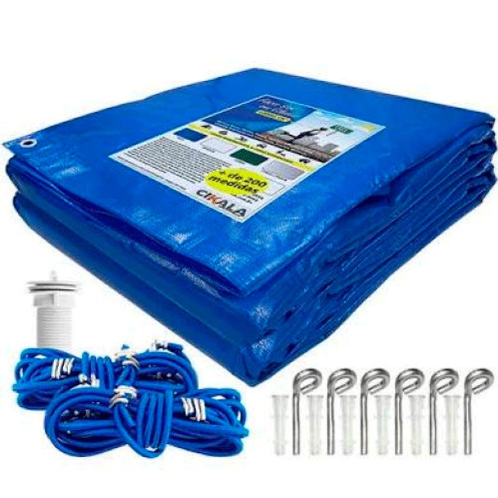 Capa de Piscina Azul CK300 3x3 Metros com Ilhós a cada Metro + Kit para ...