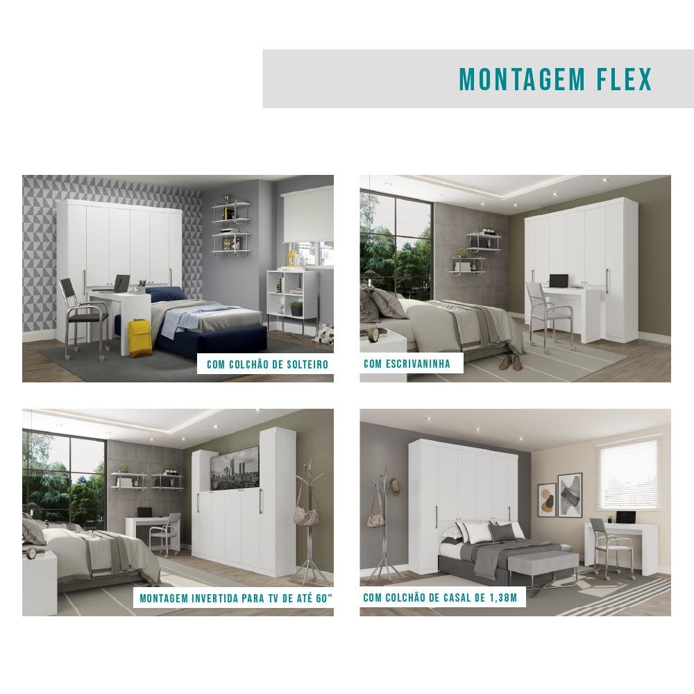 Guarda Roupa Casal 6 Portas Vega com Escrivaninha e Painel de TV 55 ...