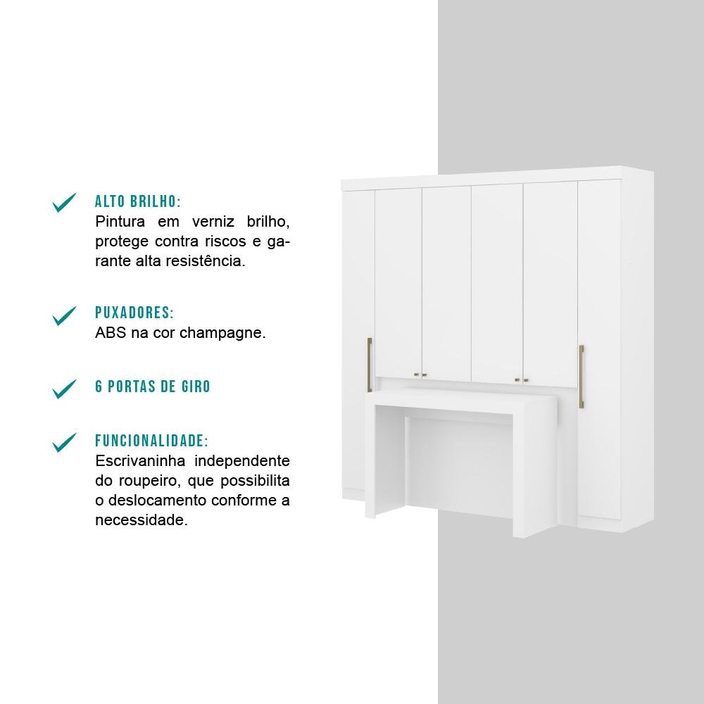 Guarda Roupa Casal 6 Portas Vega com Escrivaninha e Painel de TV 55 ...