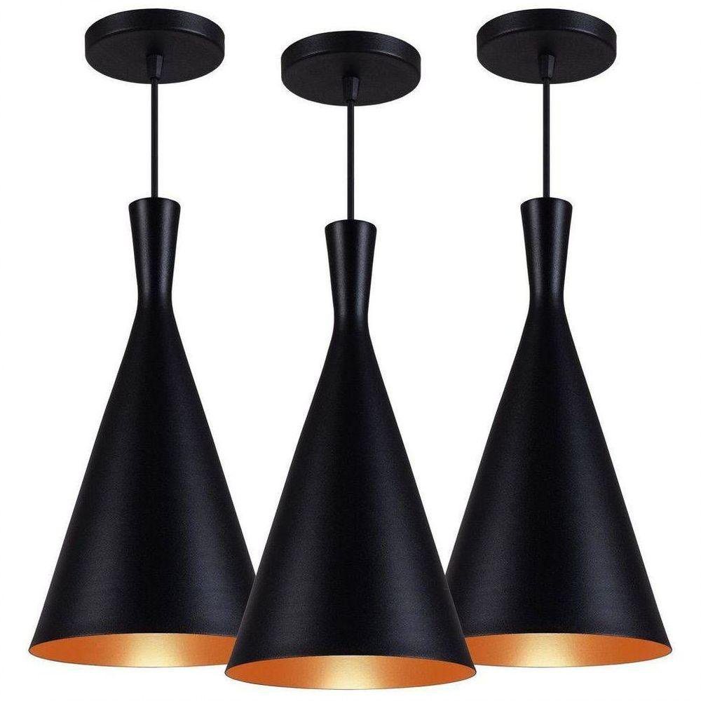 Kit 3 Luminária Tom Dixon Funil Preto Com Cobre Rrjv | MadeiraMadeira