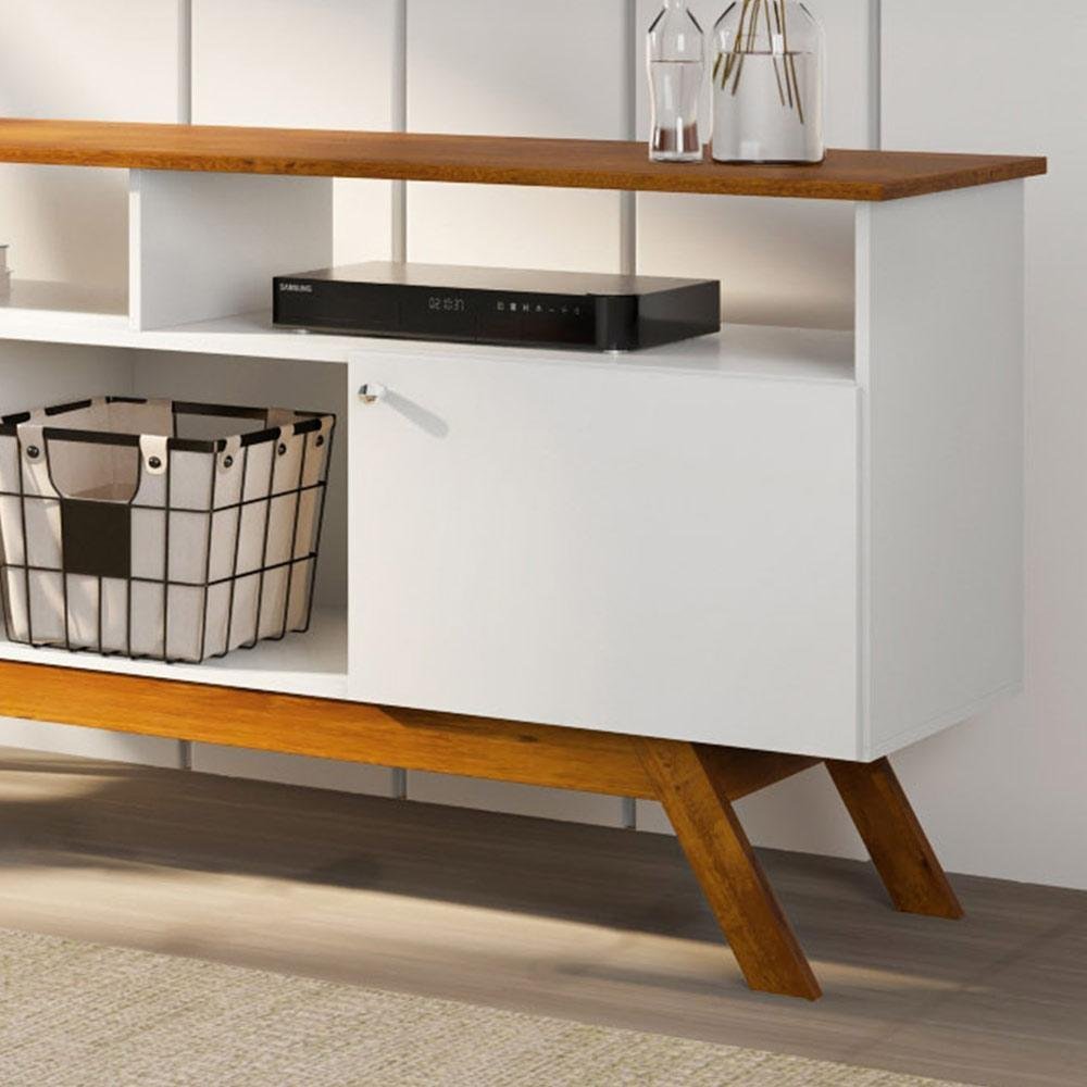 Rack para Tv Amsterdã Branco e Madeira Branco e Madeira | MadeiraMadeira