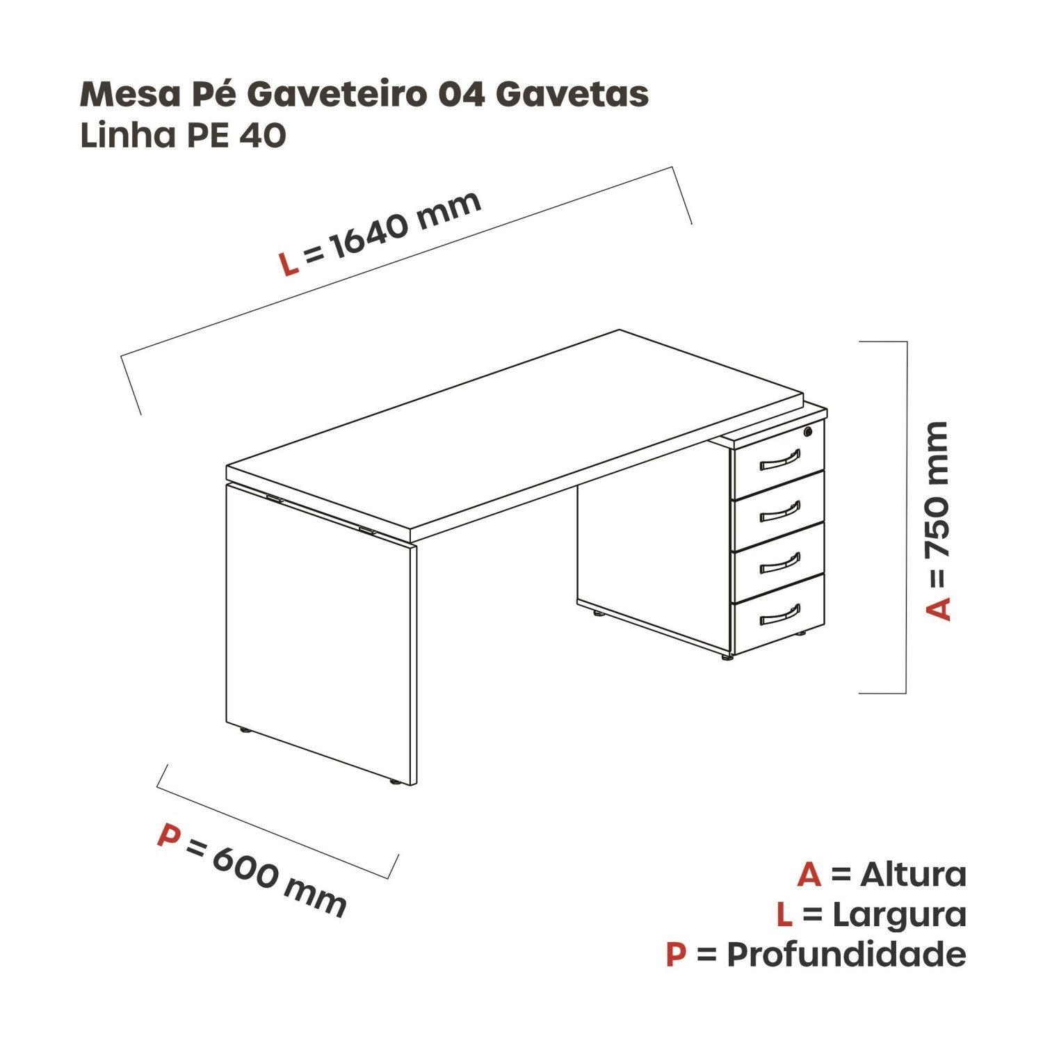 Mesa Retangular para Escritório com 4 Gavetas Pe40 | MadeiraMadeira