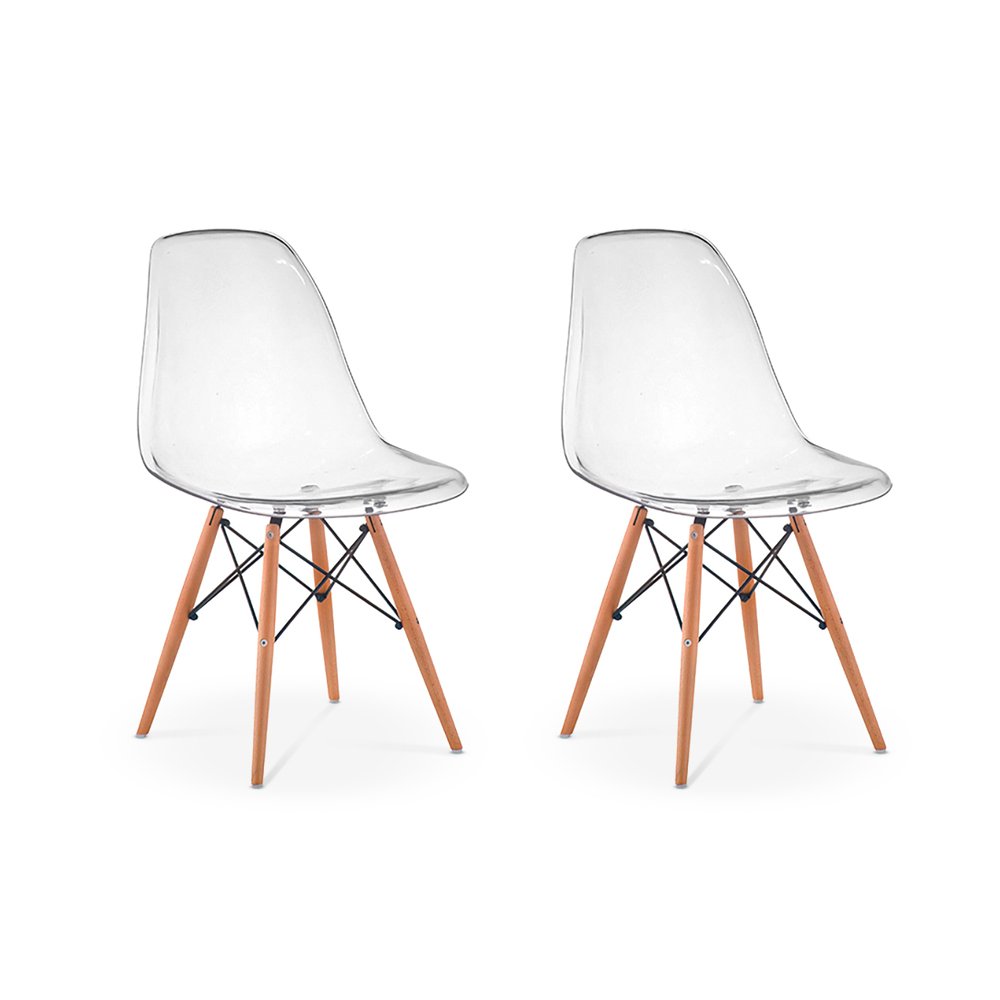 Kit 2 Cadeira Charles Eames Eiffel Wood em Policarbonato Incolor ...