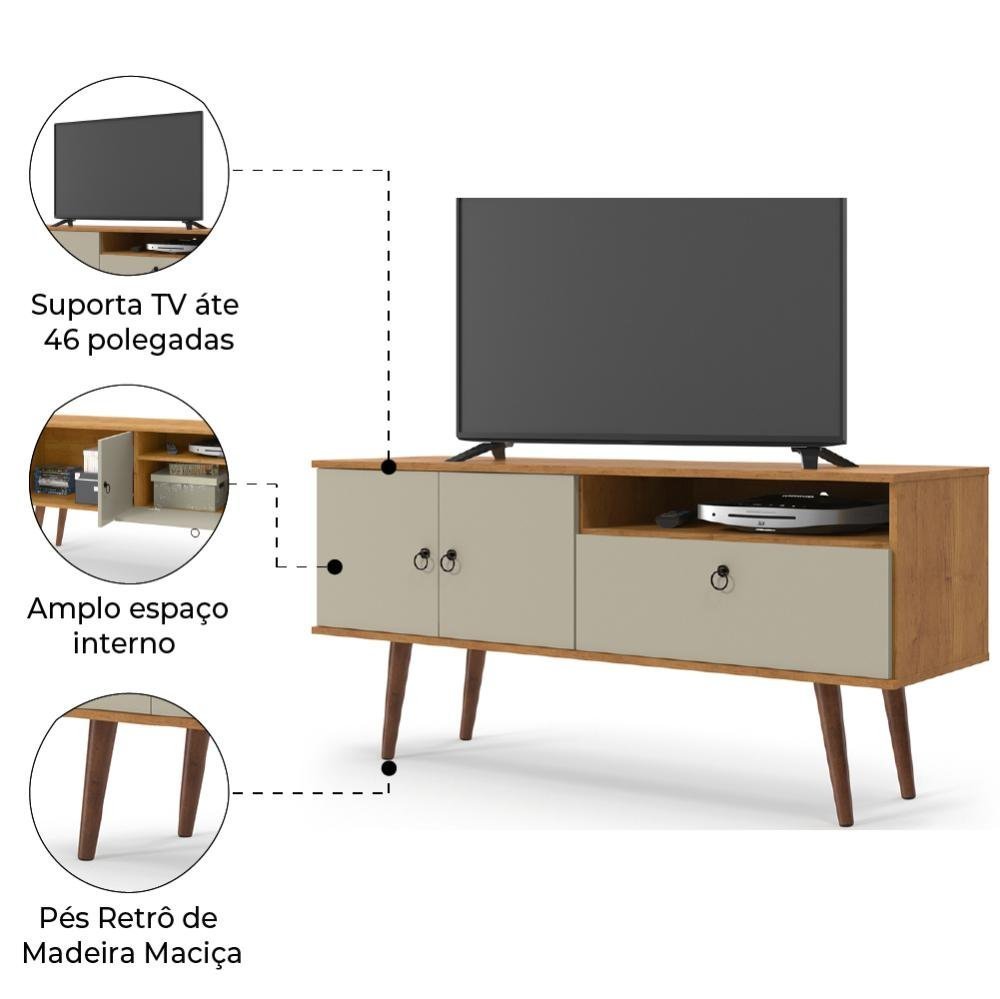 Rack Bancada Topázio para Tv 46 Polegadas Retrô 1,37m Cinamomo / Off ...