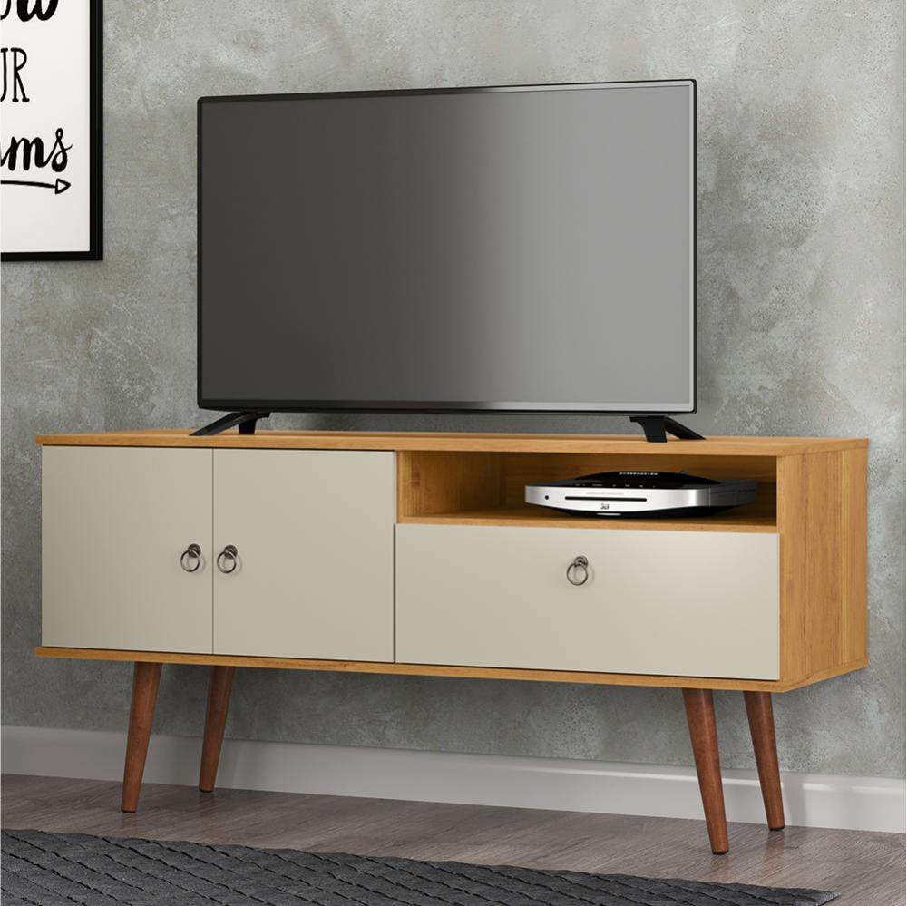 Rack Bancada Topázio para Tv 46 Polegadas Retrô 1,37m Cinamomo / Off ...