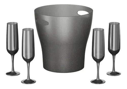 Kit Celebration C/Cooler 4 Taças Espumante Cinza Gliter Coza 99319/1513 ...