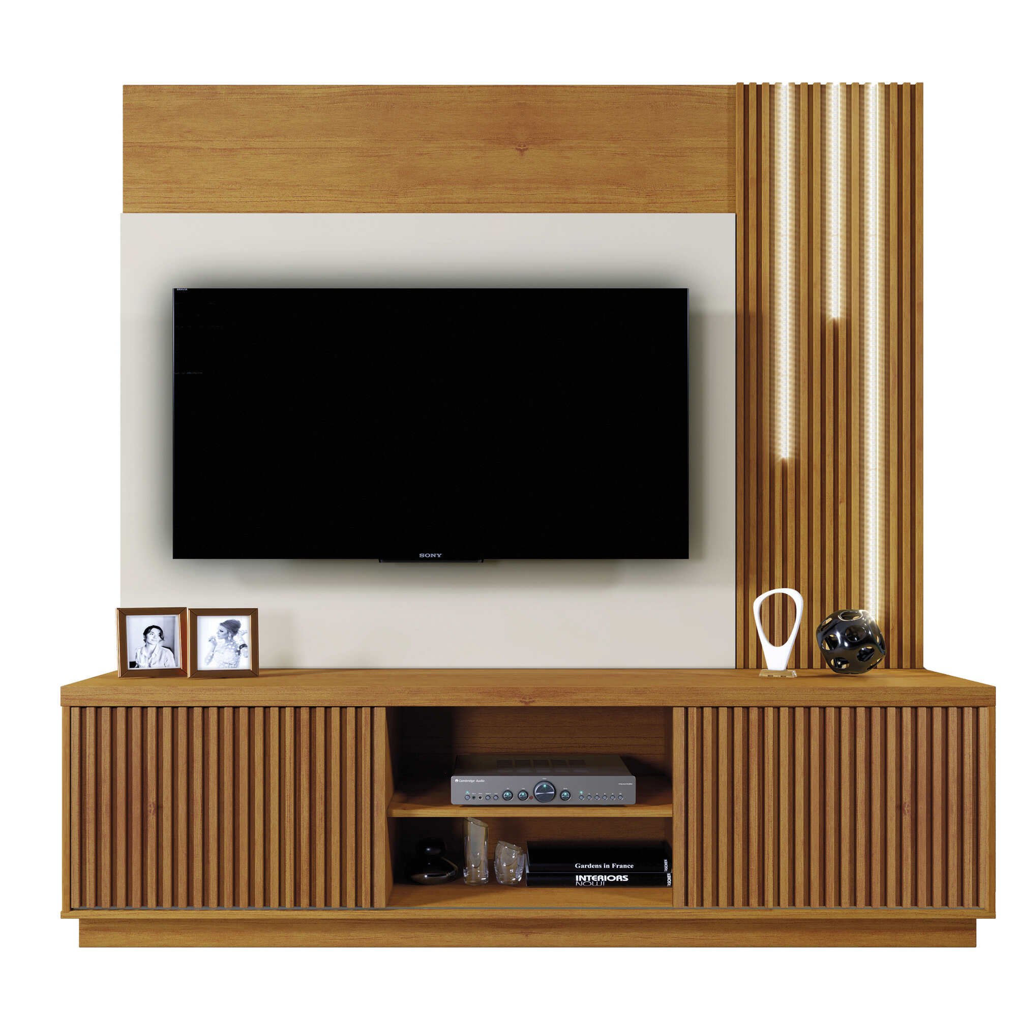 Home Valencia 180cm 2 Portas Ripadas para Tv até 58 Polegadas com Led Cascata Mavaular Naturalle ...