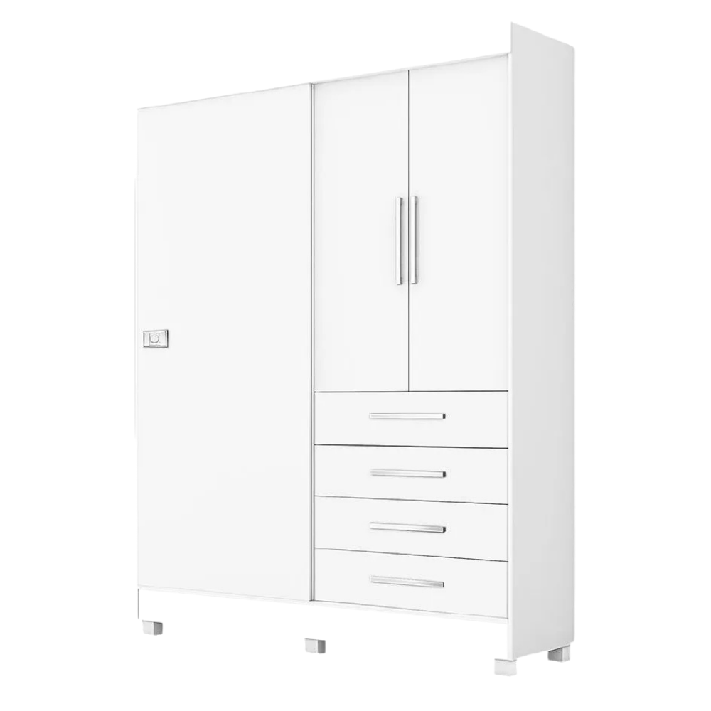 Guarda Roupa com 2 Portas de Abrir + 1 Porta de Correr e 4 Gavetas ...
