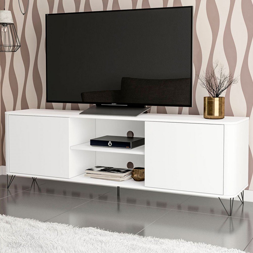Rack para TV Até 75 Polegadas Cartagena 2 Portas 1 Prateleira Branco ...
