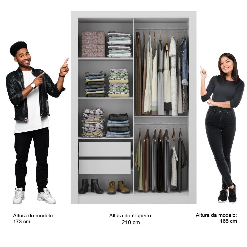 Guarda Roupa Casal Compacto 2 Portas 2 Gavetas Branco | MadeiraMadeira