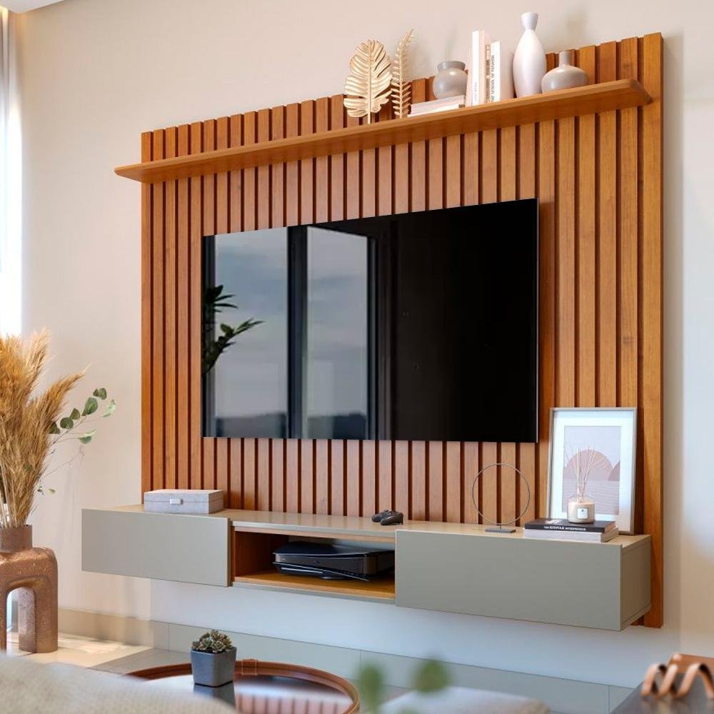 Painel Ripado Home para Tv até 70 Polegadas Nature Gianduia Loft Imcal | MadeiraMadeira