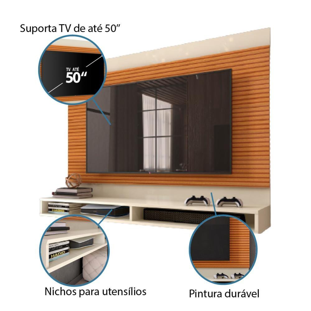 Painel Ripado 3D Para Tv Até 50 Polegadas Milos Com Prateleira 1,35m ...
