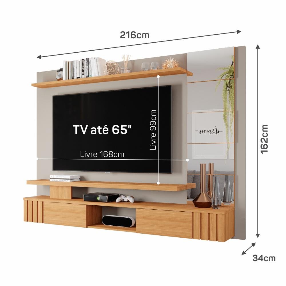Painel Home para Tv 65 Polegadas MDF com Espelho 2 Portas 216cm Fendi ...