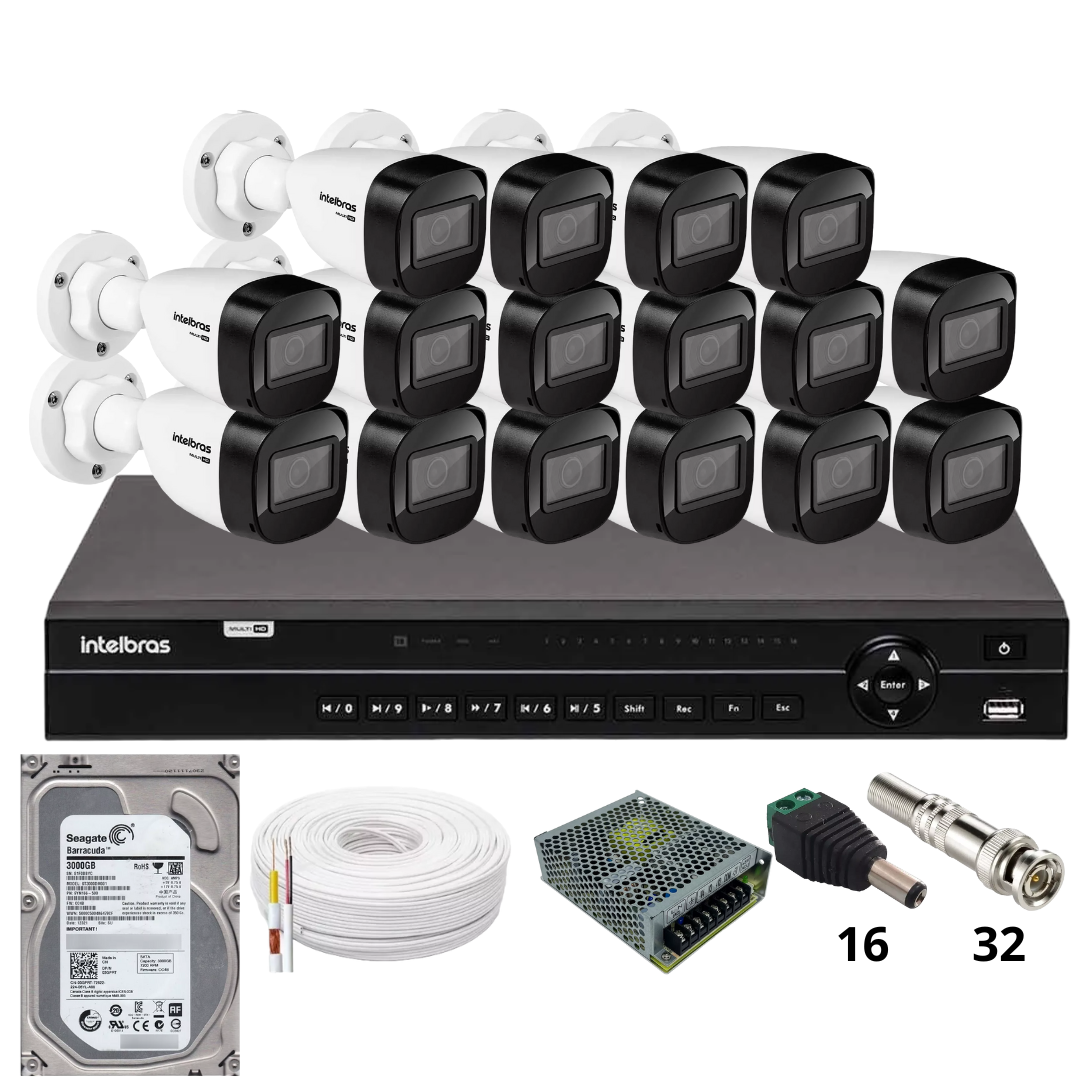 Kit 16 Câmeras Intelbras 1130b Dvr Intelbras Mhdx 1232 Hd 3tb ...