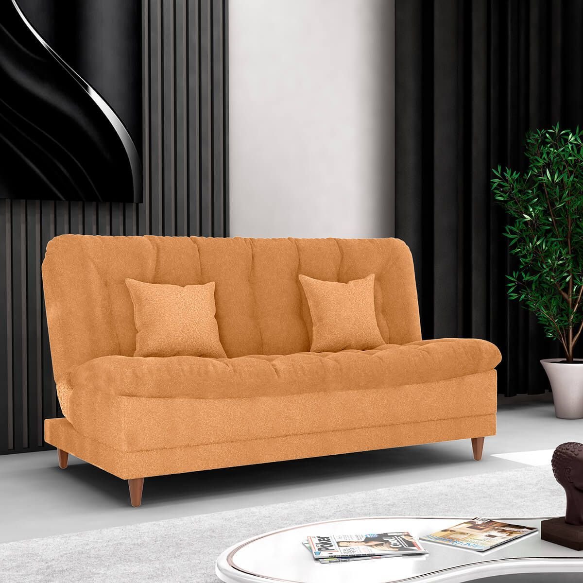 Sofá Cama Dora 2 Lugares para Sala de Visitas:bouclé Mostarda | MadeiraMadeira