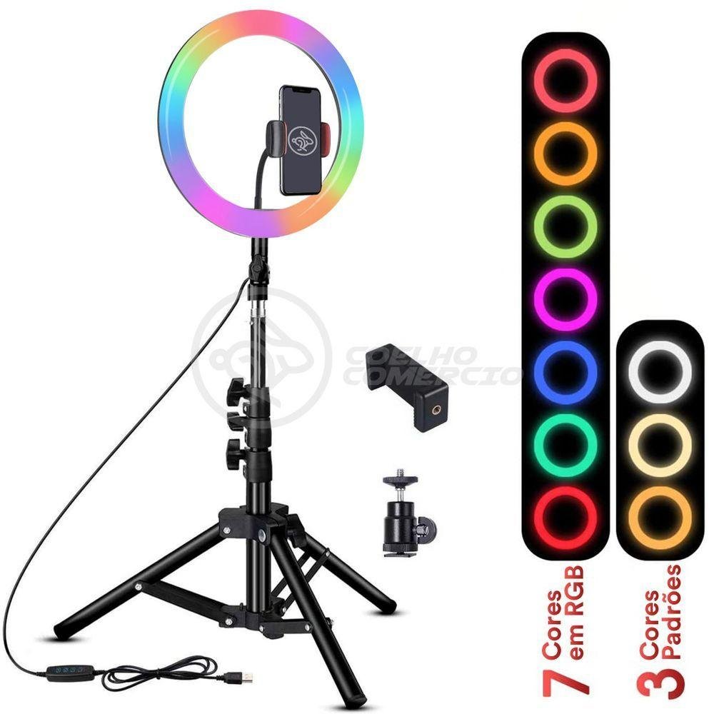 Kit Iluminador Luz Ring Light Rgb Colorida 1026cm Tripé | MadeiraMadeira