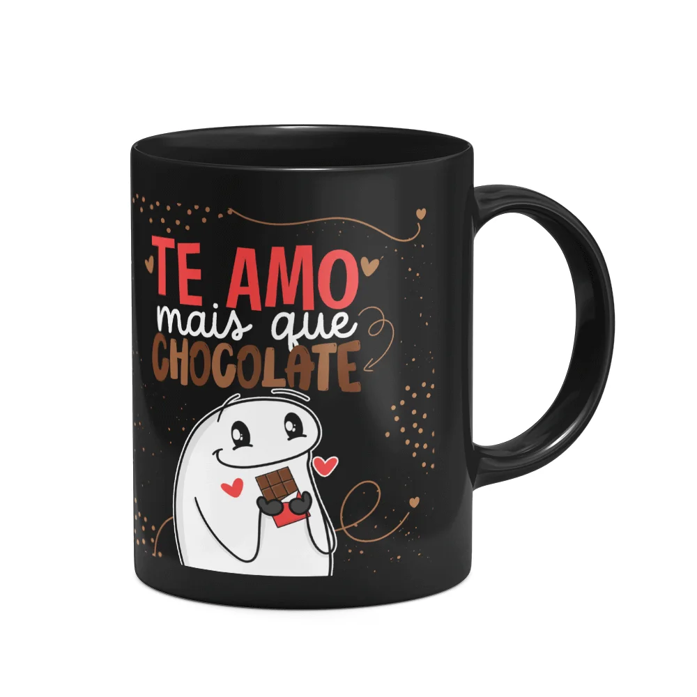 Caneca Divertida Flork - Te Amo Mais que Chocolate - Preta | MadeiraMadeira