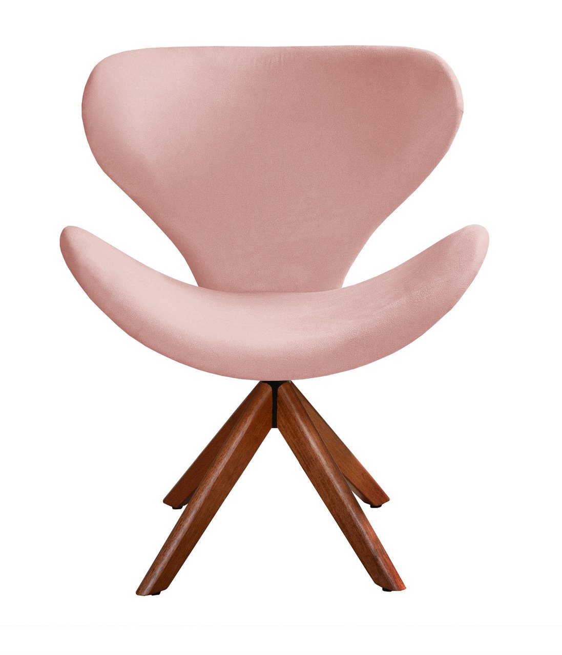 Poltrona Swan Giratória Veludo Rosa Pés Madeira Zurc Decor | MadeiraMadeira