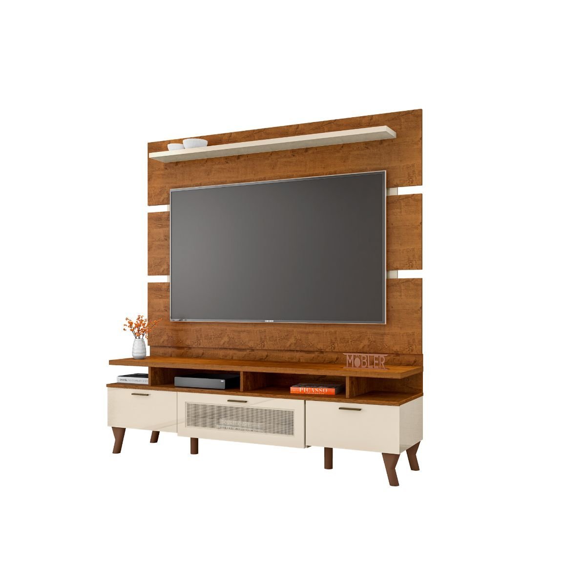 Bancada e Painel para TV até 65" Arcade 1.6 - Nature / Off White ...