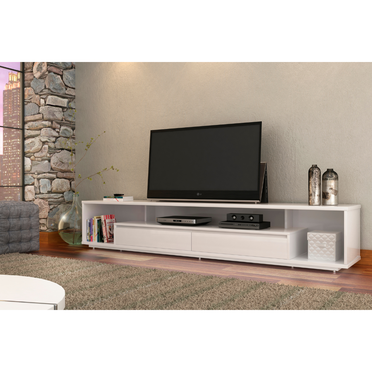 Rack Sala Para Tv Mdf Com 02 Gavetas De 2,00m | MadeiraMadeira