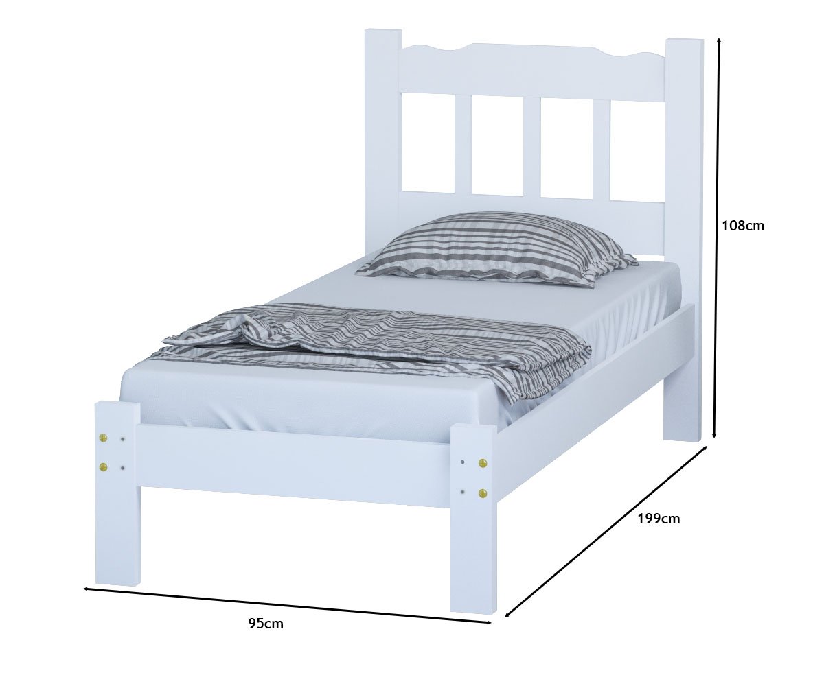 Cama Solteiro Madeira Macica Reforcada Perola Branca | MadeiraMadeira