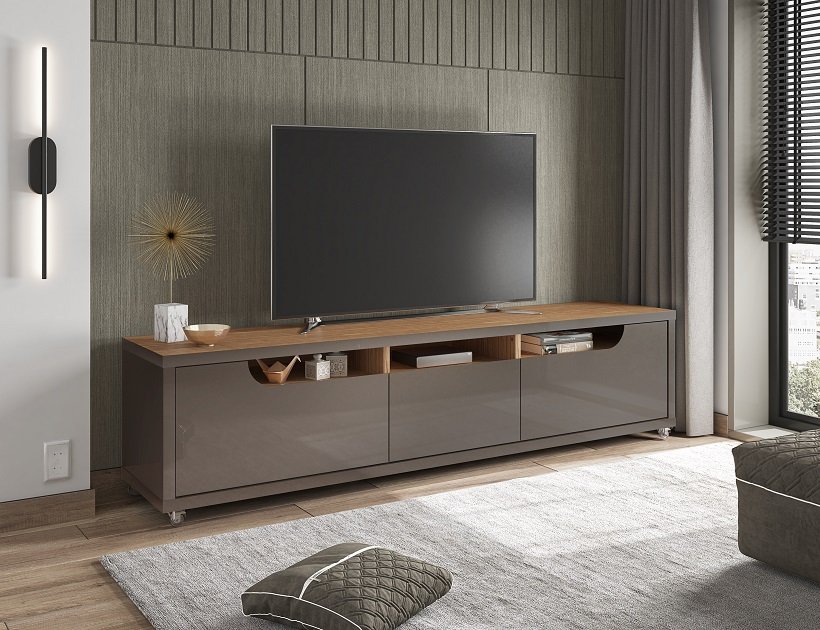 Rack Rubi 1,80m 3 gavetas Cinza/Noce | MadeiraMadeira