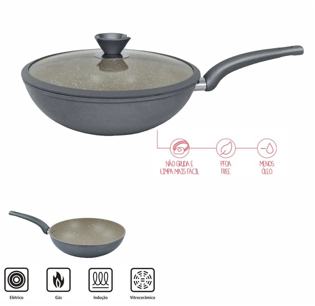 Frigideira Grande Antiaderente Com Tampa 30cm Gourmet 3 Litros ...