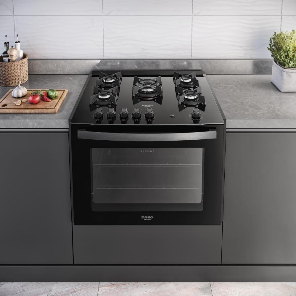 Fogão de Embutir 5 Bocas Preto com Mesa de Vidro Dako Supreme Bivolt | MadeiraMadeira