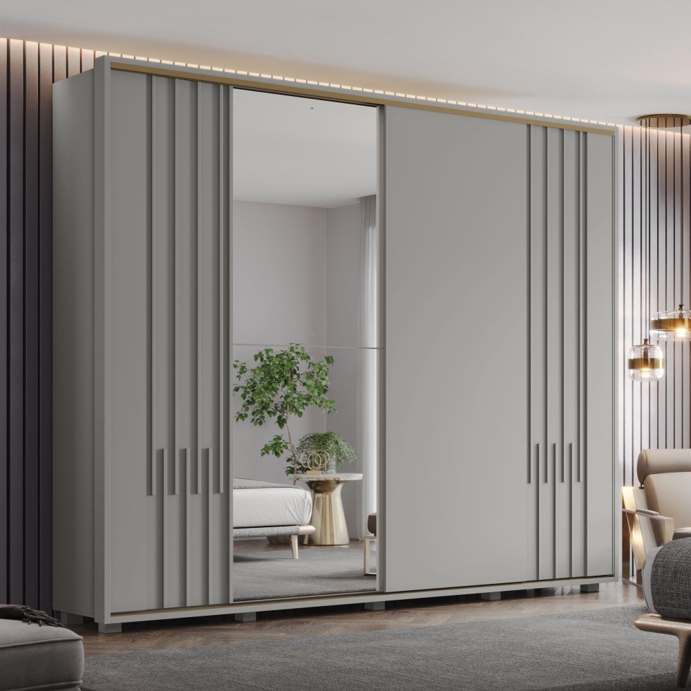 Guarda-roupa Casal Vicenza 2 Portas 6 Gavetas com Espelho Cinza - Henn ...