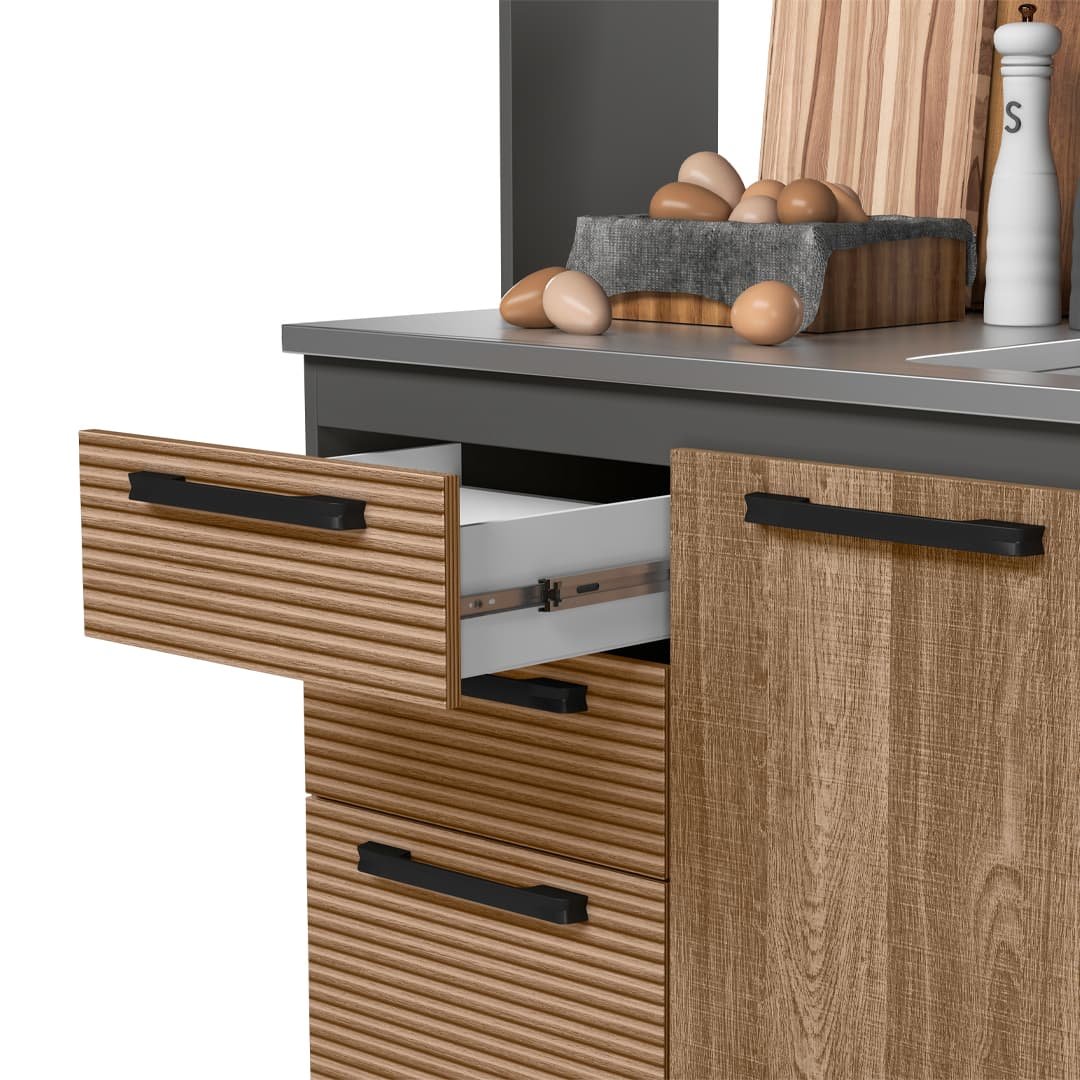 Cozinha Compacta Para Pia Piatã 7 Portas e 3 Gavetas Piatã Chumbo ...