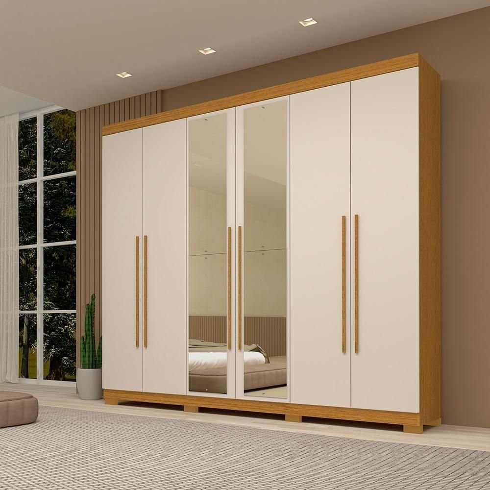 Guarda Roupa Casal Itália 6 Portas com Espelho 100% Mdf Linhamobília Cinamomo Off White ...