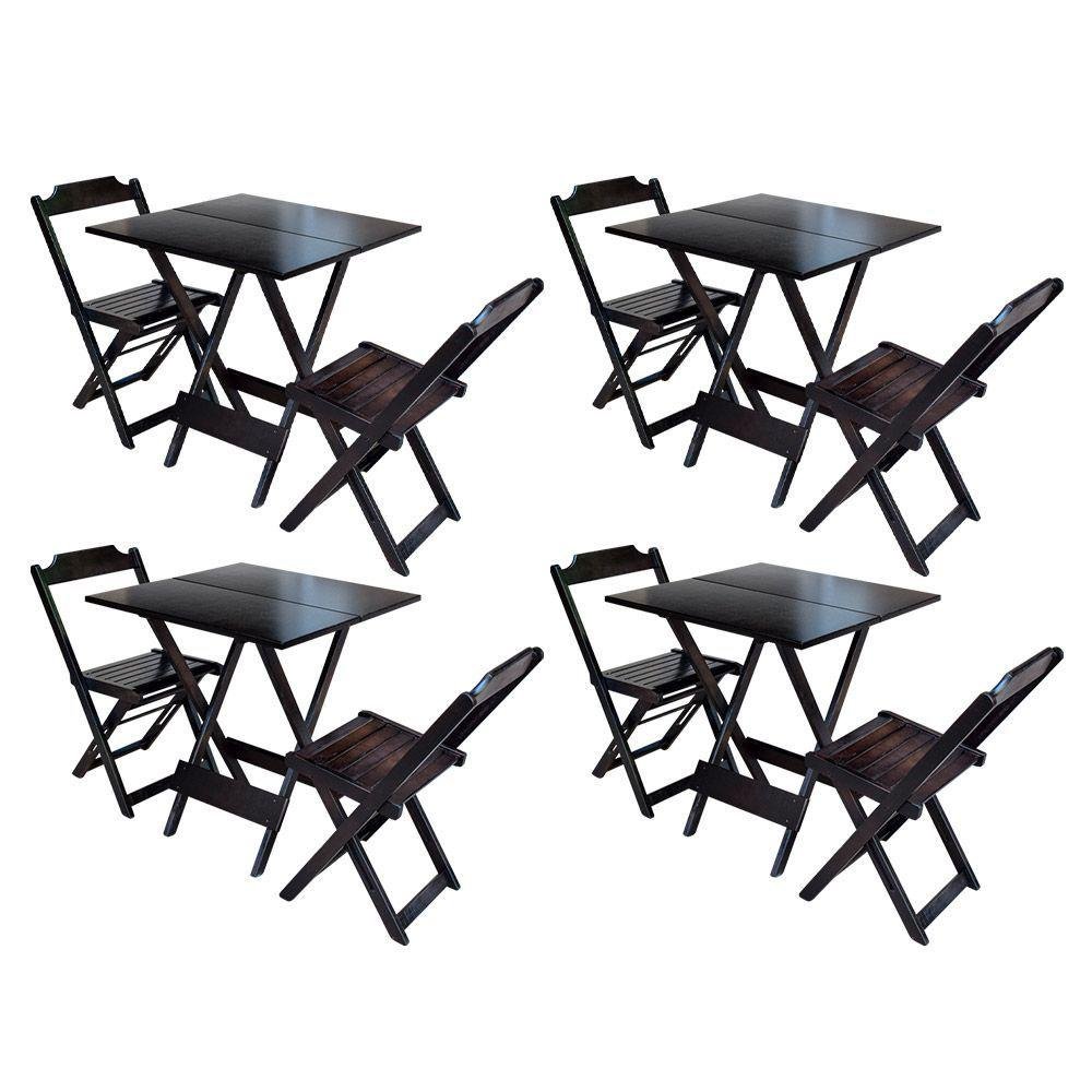 Kit 4 Conjuntos de Mesa Dobravel com 2 Cadeiras de Madeira 70x70 Ideal para Bar e Restaurante ...