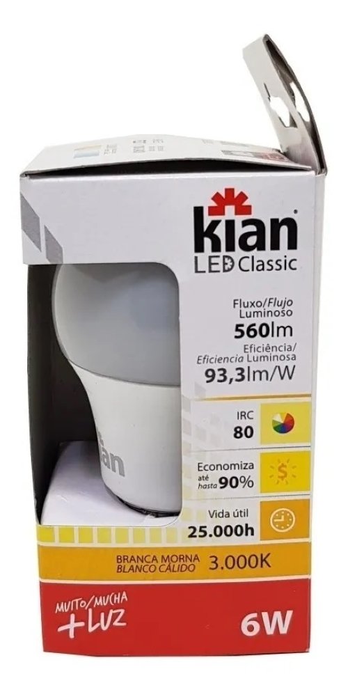 Kit 6 Lâmpadas Bulbo Led 6w Branco Morna 3000k Bivolt Kian | MadeiraMadeira