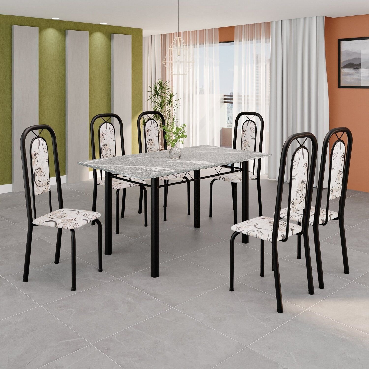 Conjunto de Mesa Tubular com 6 Cadeiras Lara | MadeiraMadeira