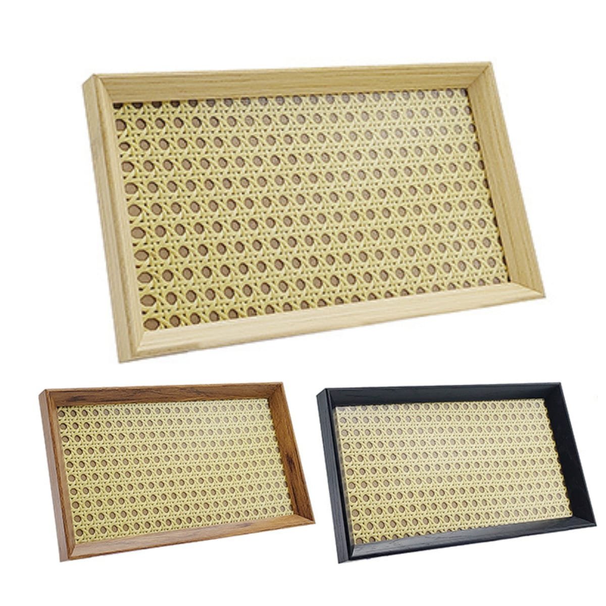 Bandeja Decorativa Retangular com Palha Indiana e Vidro Cor Bege 23x13 ...