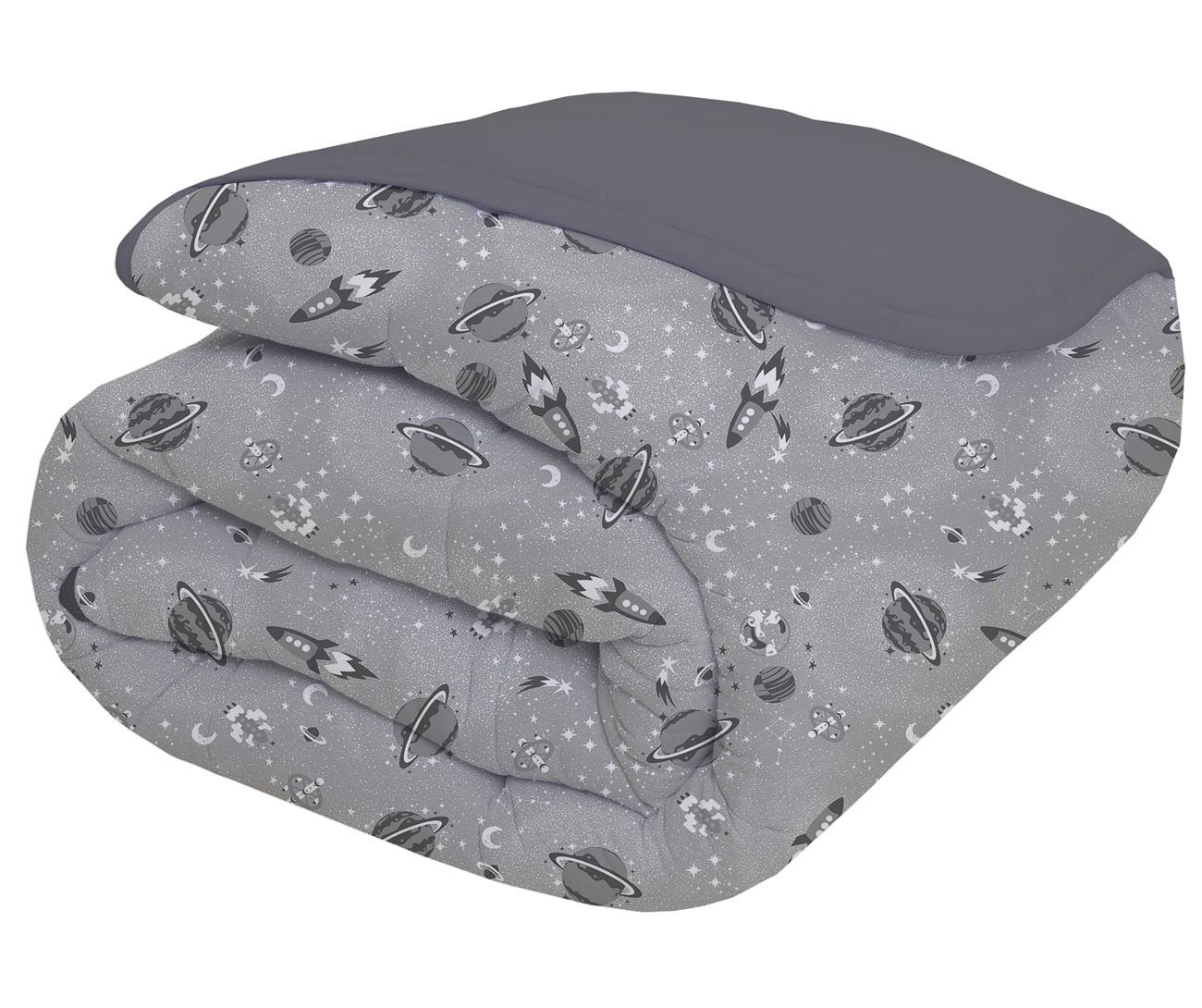 Edredom Solteiro Malha 100% algodão 160cm x 220cm - Astros/Cinza ...