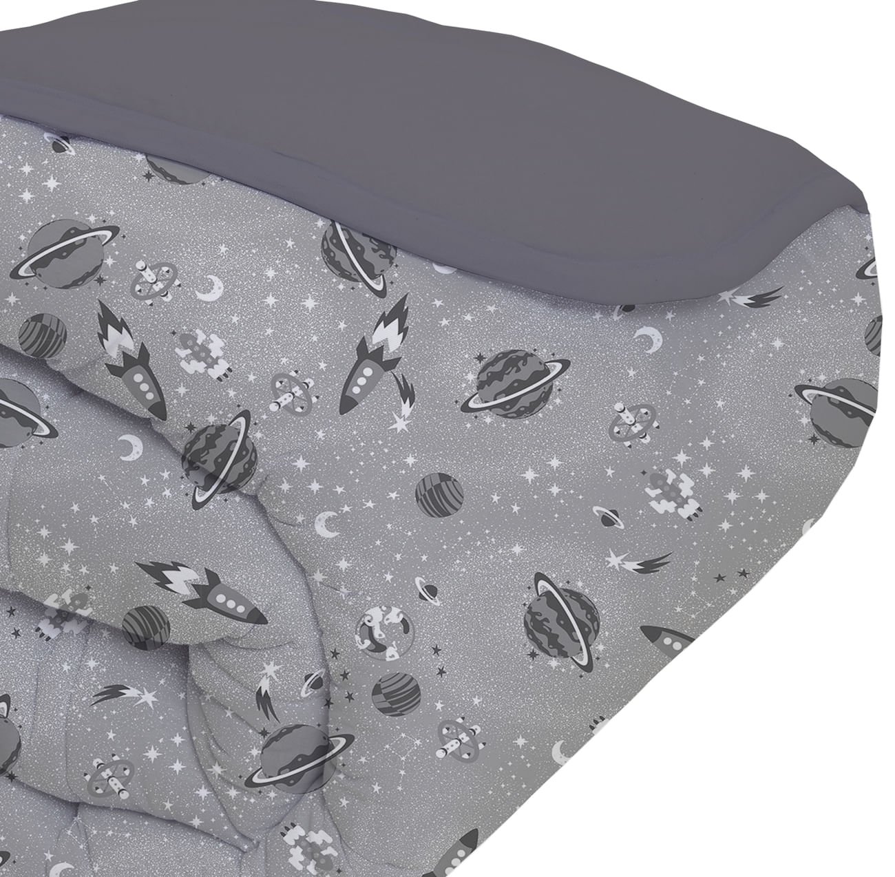 Edredom Solteiro Malha 100% algodão 160cm x 220cm - Astros/Cinza ...