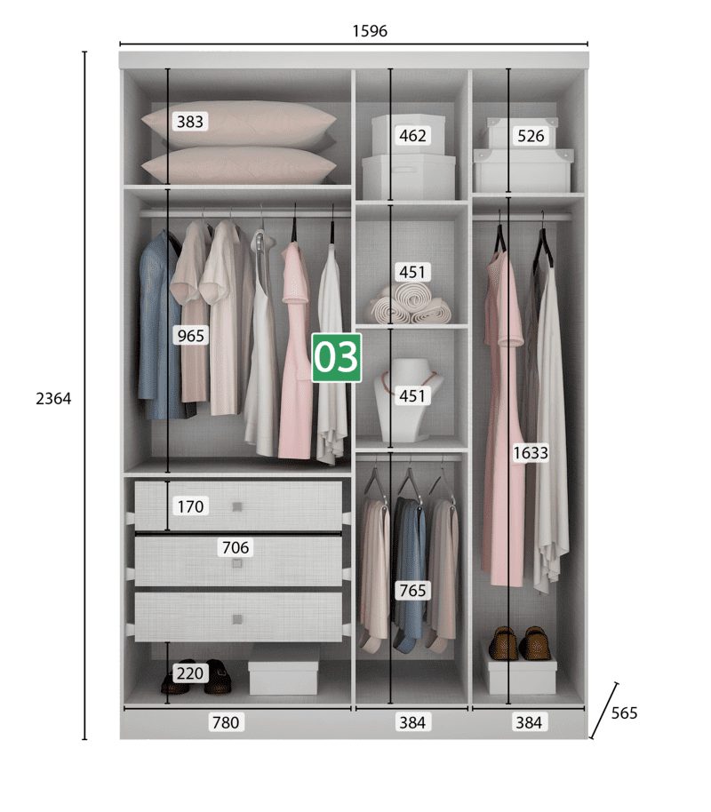 Modulado Closet Completo 9 Portas 6 Gavetas - Rizon-Branco - Móveis ...